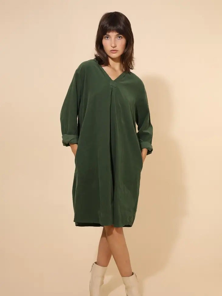 Mandy Collared V-Neck Corduroy Dress - Khaki | Lillo Bella-Women's ...